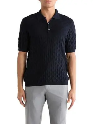 JACK VICTOR Dylan Cotton & Silk Jacquard Polo Sweater - Midnight