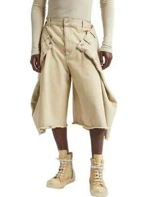 LU'U DAN Maxi Frayed Denim Wide Leg Shorts - Whitewashed