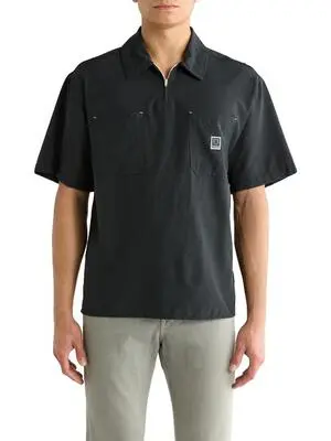 Brixton Journey Water Resistant Short Sleeve Half Zip Popover Shirt - Black