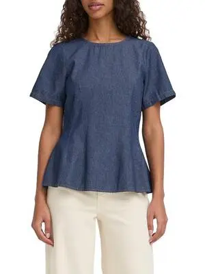 ICHI Ihtulle Denim Peplum Top - Denim Authentic Blue