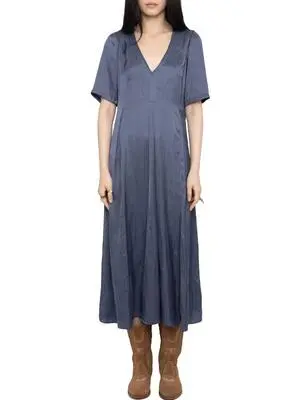 Zadig&Voltaire Rodalan V-neck Satin Midi Dress - Storm