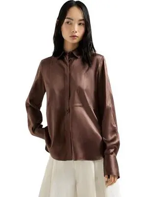 Brunello Cucinelli Satin Shirt Cocoa