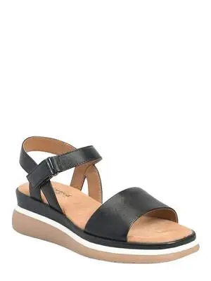 COMFORTIVA Ankle Strap Platform Wedge Sandal - Black