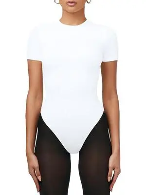 Naked Wardrobe Smooth Crewneck Bodysuit - White