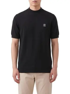 Brunello Cucinelli Short Sleeve Mock Neck Sweater - Black