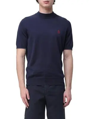Brunello Cucinelli Short Sleeve Mock Neck Sweater - Blue
