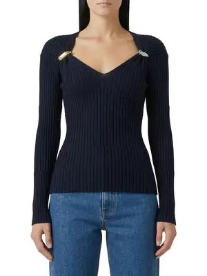 Bottega Veneta V-neck Sweater With Metal Plaques - Blue