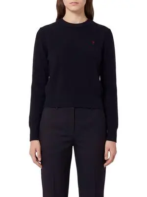 AMI Paris Ami Paris Wool Crew Neck Sweater With Embroidered Logo Navy