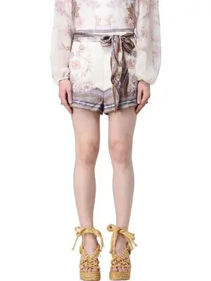Zimmermann Zimmermann Luna Linen Shorts With Ethnic Print Beige