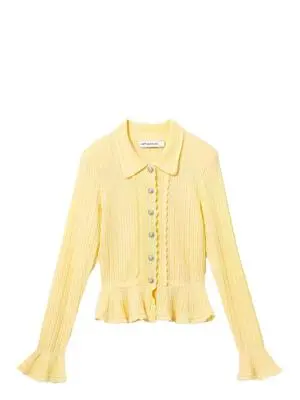 SELF-PORTRAIT Pointelle Cardigan - Yellow