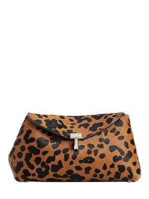 TOTEME T-Lock Printed Leather Clutch Bag Leopard