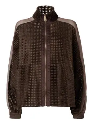 Fendi Shearling Jacket With Organza Inserts - Brown