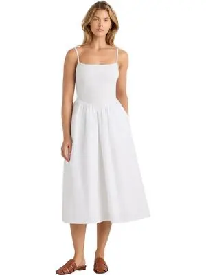 Quince Poplin Drop Waist Midi Dress - Classic White