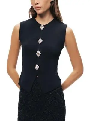 NOCTURNE Embellished Sleeveless Knit Top - Black