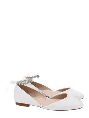 KAILEE P Gloria Satin Round Toe Flat - White