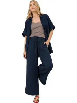 PACT Organic Cotton Coastal Double Gauze Relaxed Shirt - Navy