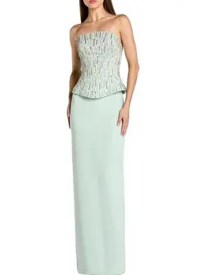 Mac Duggal Crepe Embellished Corset Strapless Column Gown - Mint