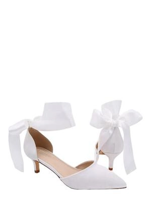 KAILEE P Farah Satin Ribbon Tie Kitten Heel White