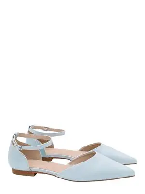 KAILEE P Kailee P Bella Satin Pointed Toe Flats With Removable Ankle Strap Light Blue