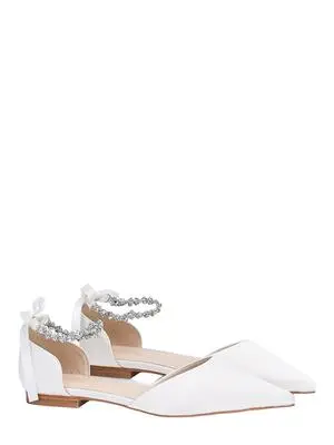 KAILEE P Bella Satin Pointed Toe Flats With Removable Ankle Strap - White