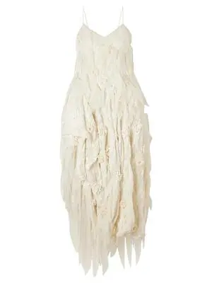 PAULINE DUJANCOURT Nina Diamond Lace And Tulle-trimmed Organza Midi Dress - Neutrals