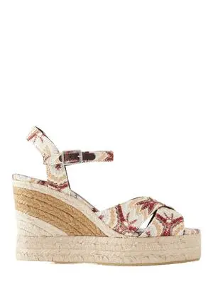 Missoni Carmen Striped Woven Wedge Sandals Neutrals