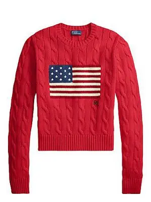 Polo Ralph Lauren Flag Intarsia Cable-knit Cotton Jumper - Rl2000 Red
