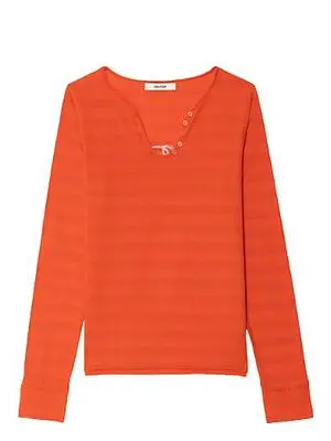 Zadig&Voltaire Striped Henley-neck Cotton-jersey Top - Spice