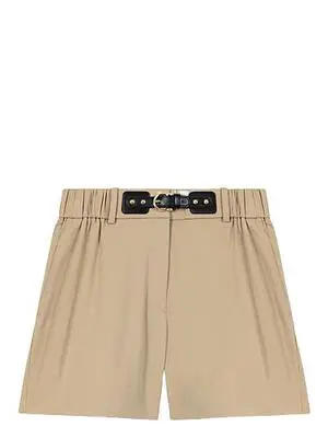 Maje Straight-leg Cotton Shorts With Buckle Detail - Camel