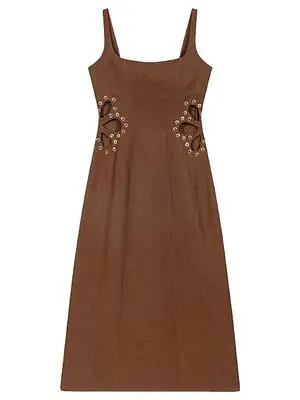 Maje Square-neck Cut-out Linen Maxi Dress - Brown
