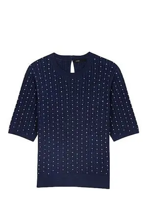 Maje Rhinestone Embellished Knitted Jumper - Navy