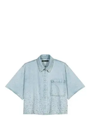 Maje Short-sleeved Rhinestone-embellished Denim Shirt - Blue Sky