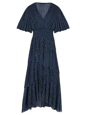 Maje V-neck Ruffled Woven Maxi Dress - Navy