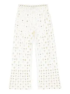 Maje Sequin-embellished Crochet Wide-leg Trousers - White
