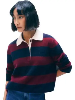 WHITE & WARREN Cashmere Rugby Polo - Stripe