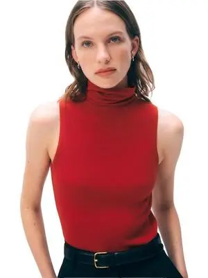 WHITE & WARREN Sleeveless Turtleneck - Red