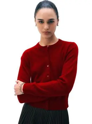 WHITE & WARREN Cashmere Crewneck Cardigan - Red