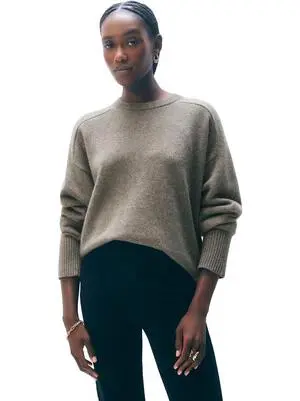 WHITE & WARREN Cashmere Saddle Sleeve Crewneck - Brown