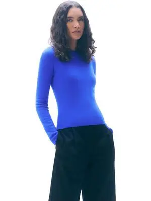 WHITE & WARREN Cashmere Slim Stretch Crewneck - Blue