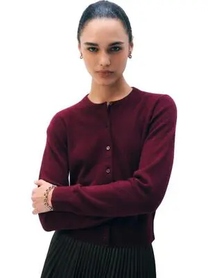 WHITE & WARREN Cashmere Crewneck Cardigan - Red