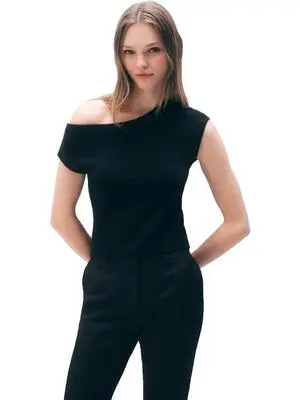 WHITE & WARREN Cashmere Off Shoulder Top - Black