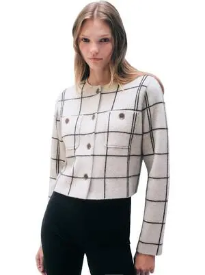 WHITE & WARREN Cashmere Windowpane Cardigan - Red