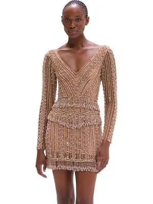 PatBO Embroidery Dreams Mini Dress - Brown / Neutral