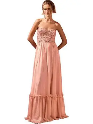 PatBO Strapless Chiffon Maxi Gown Orange
