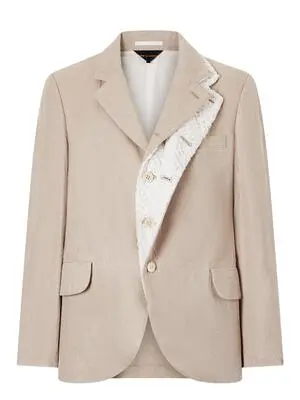 Comme Des Garçons Crochet-trimmed Herringbone Linen Blazer - Neutrals