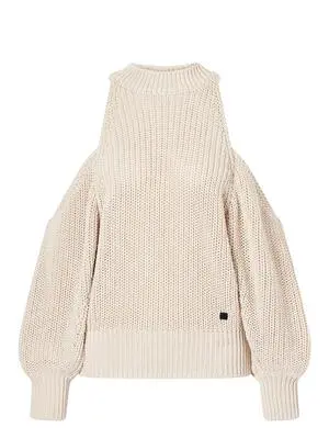 Balmain Cut-out Knitted Cotton Sweater - Neutrals