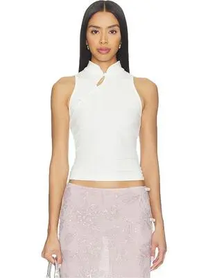 SAU LEE Tao Knit Top With Asymmetrical Closure - White