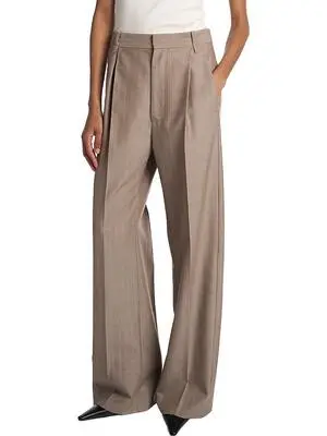 Victoria Beckham Pleated Wool Trousers - Limestone