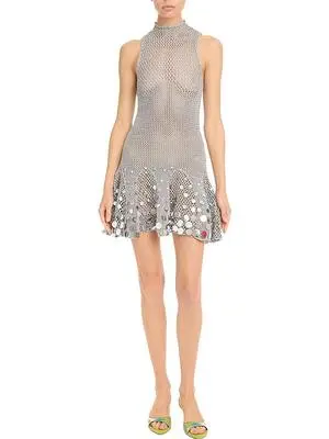Casablanca Crochet Mirror Mini Dress - Silver