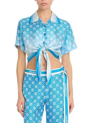 Casablanca Silk Cropped Knotted Shirt - Gradient Diamond